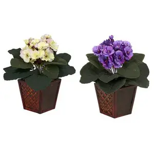NEARLY NATURAL African Violet With Vase Artificial Plant - Purple/cream/pink