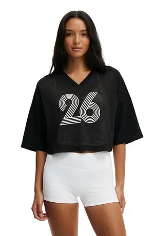 Cotton:on Active Mesh Cropped Graphic Tee - Black