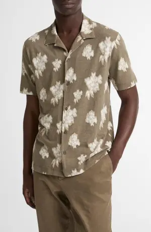 Vince Floral Slub Cotton Camp Shirt - Kalamata Combo