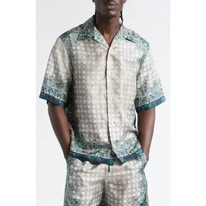 Amiri Monogram Bandana Print Silk Bowling Shirt