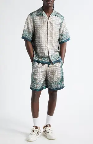 Amiri Monogram Bandana Print Silk Bowling Shirt