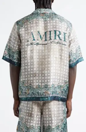 Amiri Monogram Bandana Print Silk Bowling Shirt