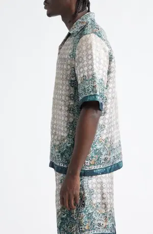 Amiri Monogram Bandana Print Silk Bowling Shirt