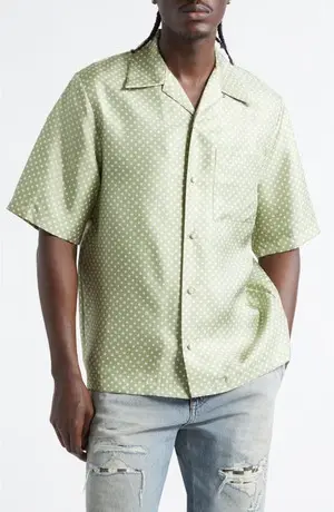 Amiri Ma Polka Dot Silk Camp Shirt - Green Tea Archived