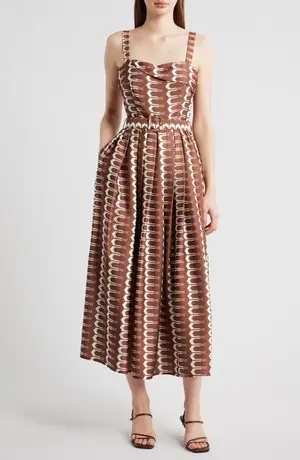 CIEBON Geo Print Belted Maxi Dress