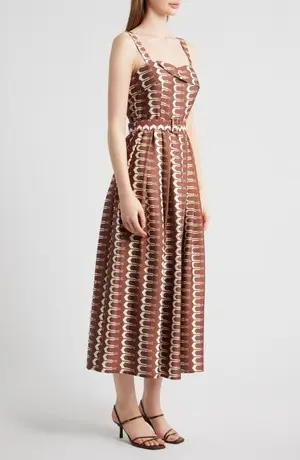 CIEBON Geo Print Belted Maxi Dress