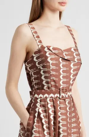 CIEBON Geo Print Belted Maxi Dress