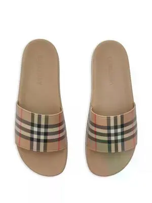 Burberry Check Slides - Neutrals