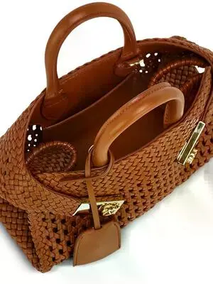FERRAGAMO Woven Nappa Leather Hug Tote Bag