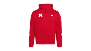 Adidas Cornhuskers Full Zip Player Travel Zne Hoodie - Nebraska Team Power Red White