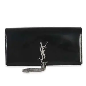 Saint Laurent Brushed Leather Kate Tassel Clutch - Black