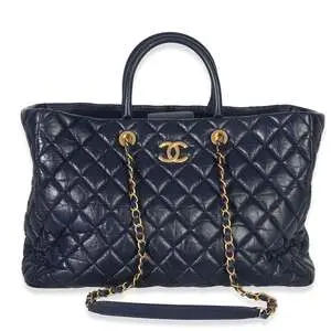 Chanel Navy Quilted Calfskin Coco Allure Shopping Tote - Blue