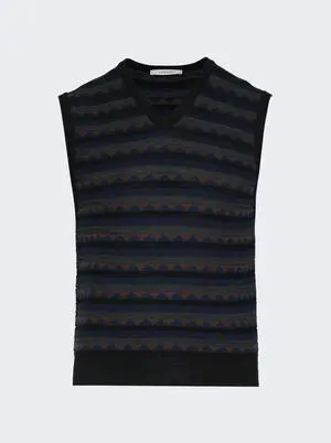 LEMAIRE V-neck Jacquard Vest Combo - Black