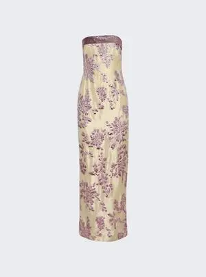 DIMA AYAD Floral Strapless Dress Ivory - Pink