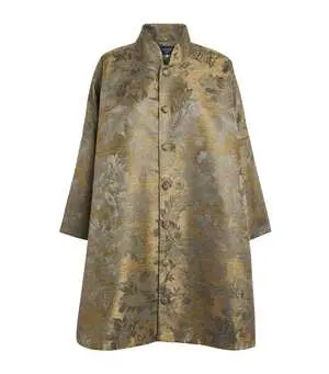 Eskandar Jacquard Stand-collar Coat - Green