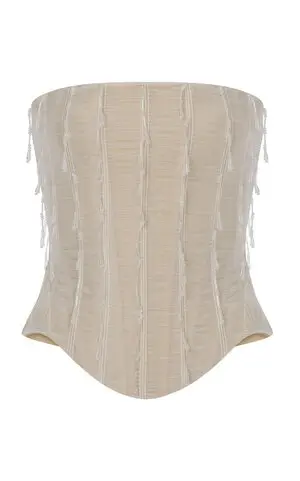 Ila Aline Hand-beaded Corset With Satin Tulle Overlay - White