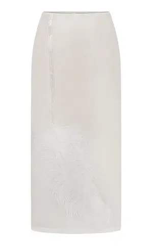 Ila Jemma Silk Organza Midi Skirt With Leaf Feather Detail - White