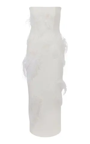 Ila Reese Strapless Midi Dress With Hand-crafted Leaf Feather Detail - White