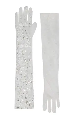 Ila Eline Floral Sequin Gloves - White