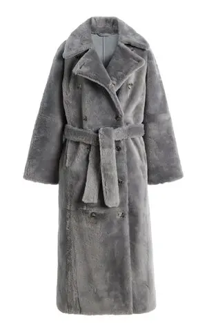 BY MALENE BIRGER Hally Reversible Shearling Coat - Light Grey