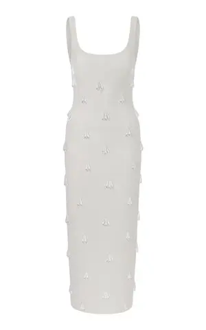 Ila Penn U-neck Hand-embroidered Midi Dress - White