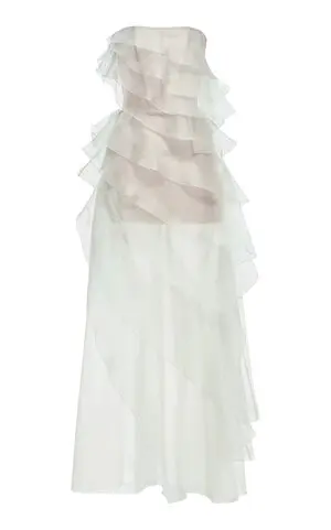 MONTSAND Tiered Strapless Maxi Dress - Light Wash
