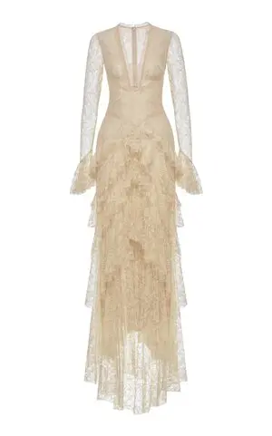 MONTSAND Lace Cascade Maxi Dress - Nude