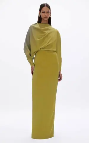 Rachel Gilbert Amara Draped Cape Gown - Green