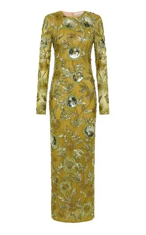 Rachel Gilbert Pierre Embellished Column Gown - Green