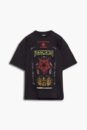 Vetements Hardcore Frayed Printed Cottonjersey Tshirt - Black