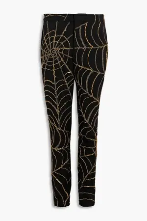 Moschino Embellished Wooltwill Tapered Pants - Black