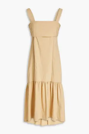 Theory Bow-detailed Linen-blend Midi Dress