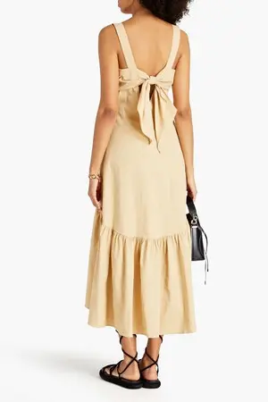 Theory Bow-detailed Linen-blend Midi Dress