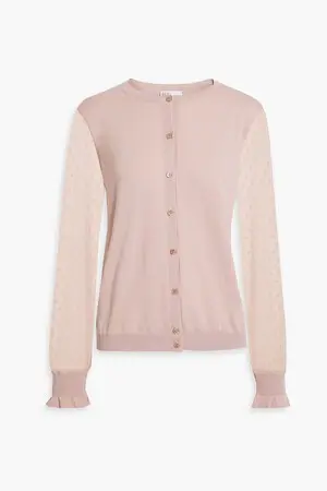 Red Valentino Point D'espritpaneled Wool, Silk And Cashmereblend Cardigan - Blush