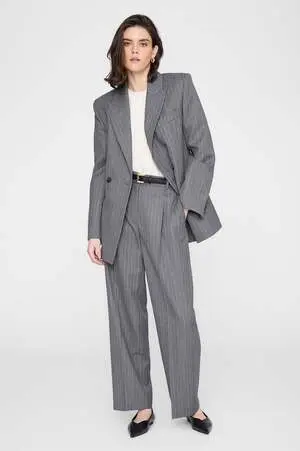ANINE BING Trent Cropped Pinstripe Trousers - Light Grey Pinstripe