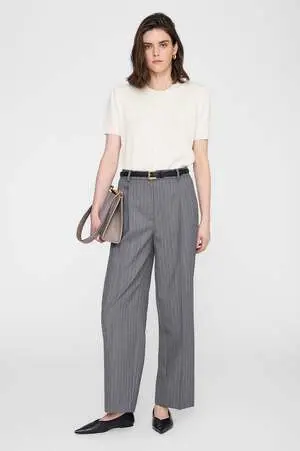 ANINE BING Trent Cropped Pinstripe Trousers - Light Grey Pinstripe