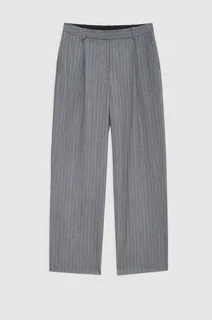ANINE BING Trent Cropped Pinstripe Trousers - Light Grey Pinstripe