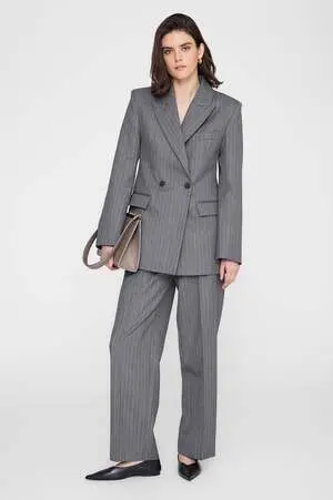 ANINE BING Trent Cropped Pinstripe Trousers - Light Grey Pinstripe
