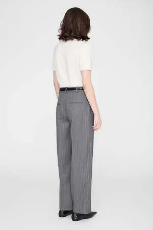 ANINE BING Trent Cropped Pinstripe Trousers - Light Grey Pinstripe