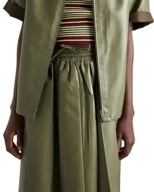 Prada Pleated Nappa Leather Skirt - Green