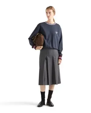 Prada Cotton Fleece Crewneck Sweatshirt With Striped Accents - Blue