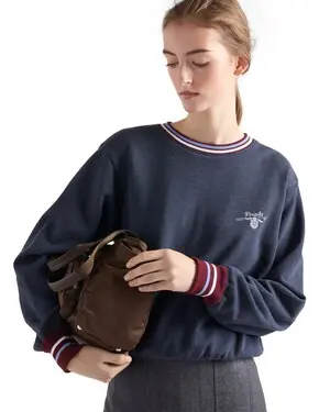Prada Cotton Fleece Crewneck Sweatshirt With Striped Accents - Blue
