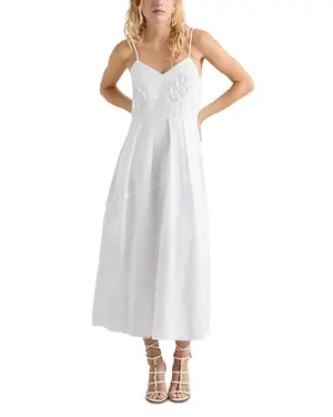 Marella Fiore Embroidered Cotton Poplin Dress - White