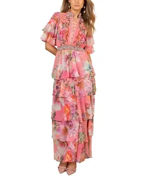 Hale Bob Itzayana Chiffon Maxi Dress - Coral