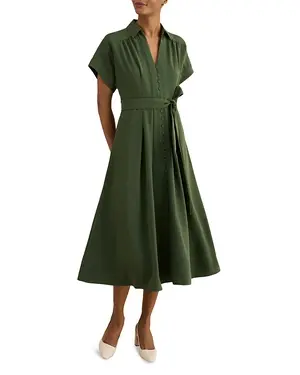 HOBBS LONDON Button-up Collared Midi Dress With Belt