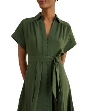 HOBBS LONDON Button-up Collared Midi Dress With Belt