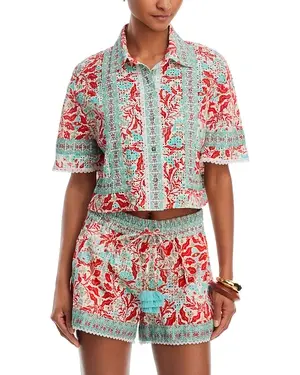 Ramy Brook Lorna Cropped Shirt - Flame Combo