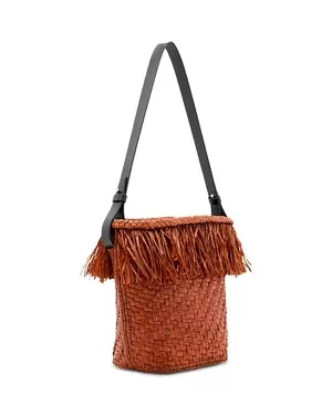 Proenza Schouler Small Fringed Raffia Bucket Bag - Rust