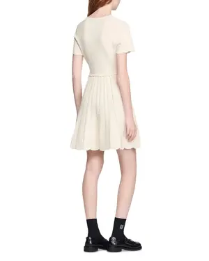 Sandro Knit Dress With Button Detail And Scalloped Hem - Ecru