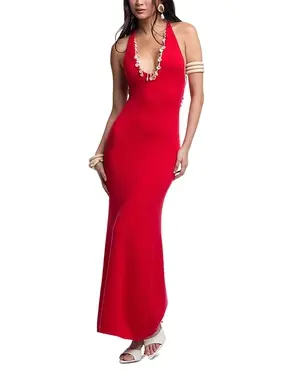 CAPITTANA Ignacia Plunging Neck Dress Red